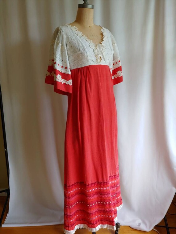 60s broderie anglaise loom woven flax Gunne Sax style… - Gem