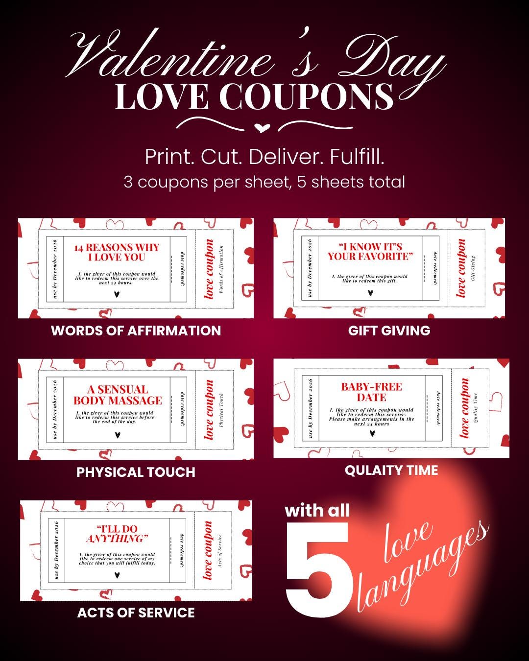 Anniversary/valentine's Day Printable Love Coupons - Etsy