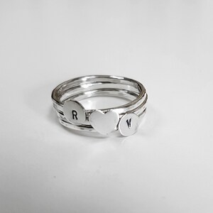 Sterling Silver Personalised Initial Stacker Handmade Stacking Ring Hand Stamped Letter ...
