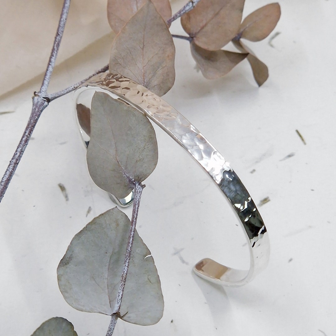 Sterling Silver Hammer Textured Cuff, Bangle for Men, Silver Hammered ...