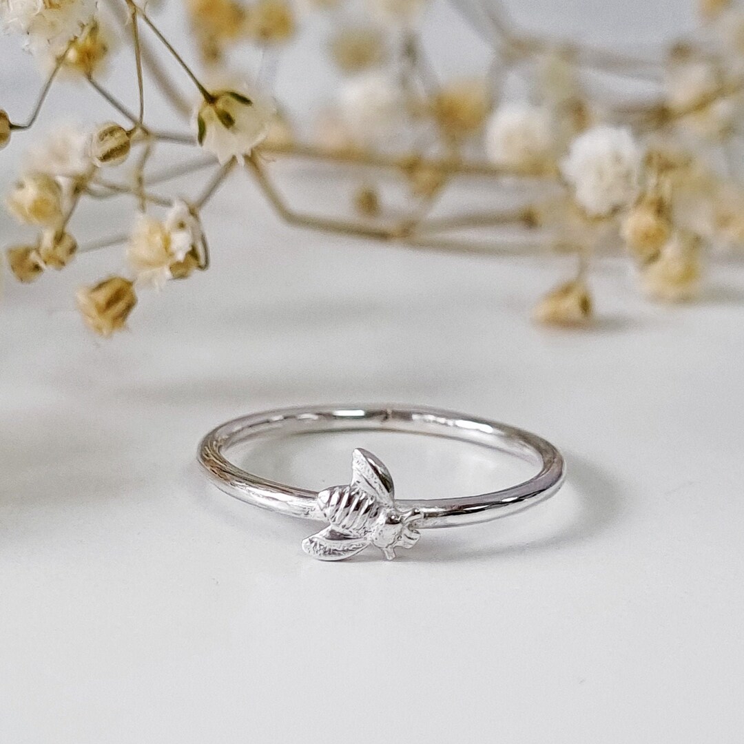 Sterling Silver Bee Stacking Ring, Tiny Bee Ring, Honey Bee Ring ...