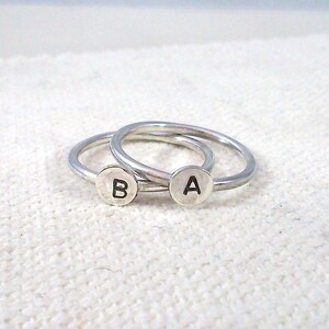 Sterling Silver Personalised Initial Stacker Handmade Stacking Ring Hand Stamped Letter ...