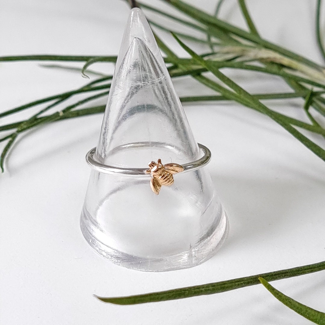Gold Bee Ring, Silver and Gold Bee Ring, Mixed Metal Ring, Bee Stacking ...