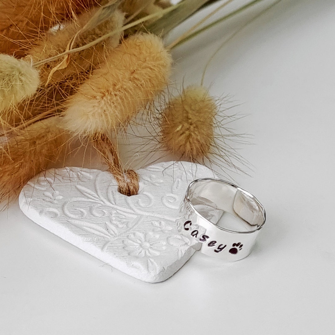 Wide Sterling Silver Story Band Ring - Hammer Textured Recycled Silver ...