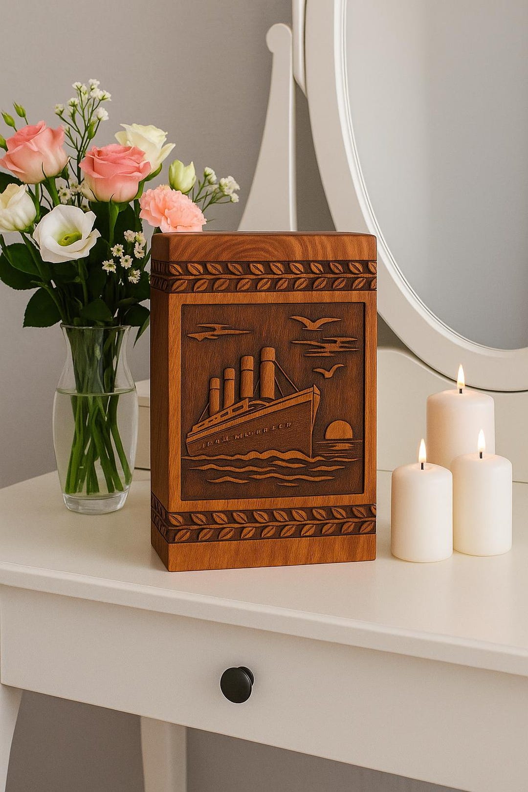 Handcrafted Wooden Urn Box With Titanic Carving.. - Etsy