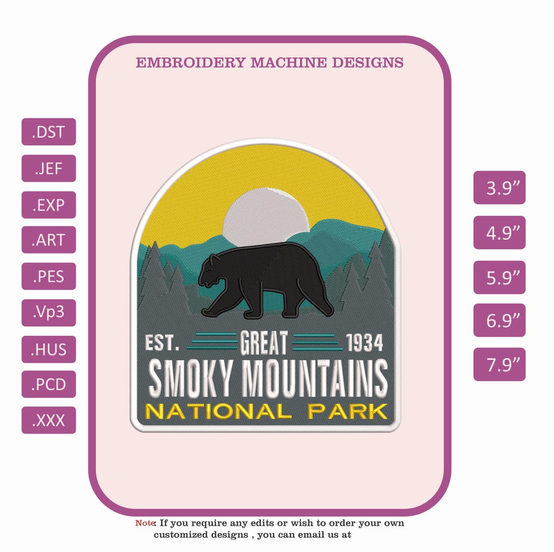 Great Smoky Mountains National Park Bear Embroidery Design | Scenic ...