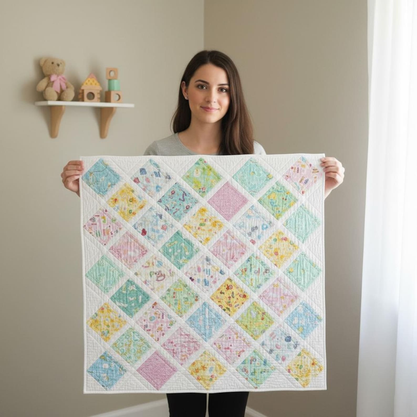 Baby Quilt Pattern PDF - Squares on Point With Sashing - Diamond Layout ...