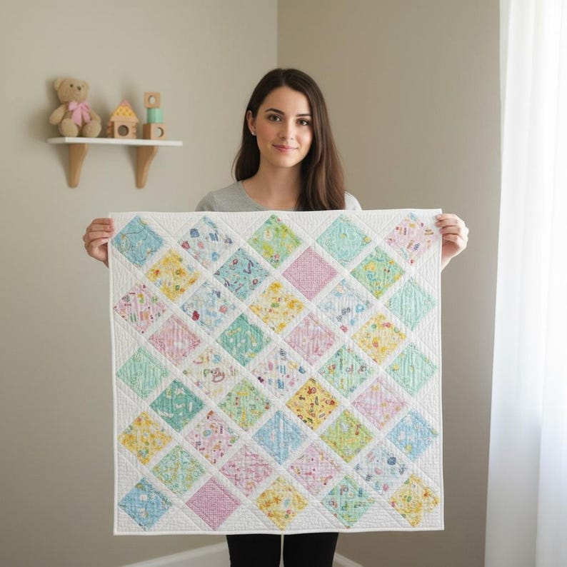 Baby Quilt Pattern PDF - Squares on Point With Sashing - Diamond Layout ...