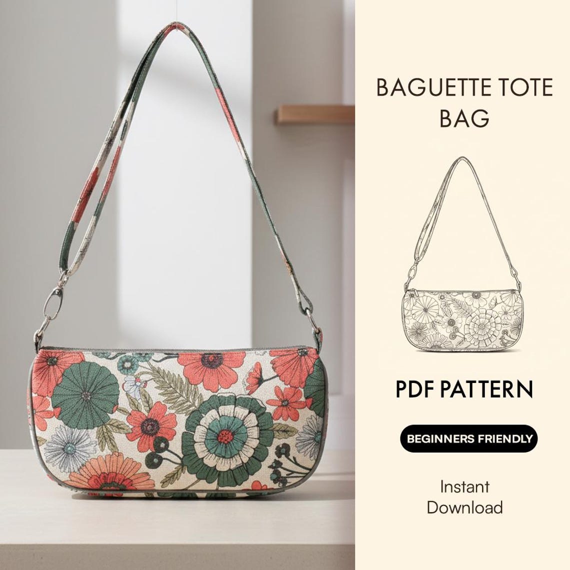 Baguette Crescent Bag Sewing PDF Pattern, Crossbody & Shoulder Bag ...