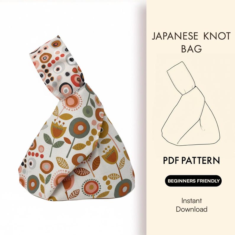Japanese Knot Reversible Bag Sewing Pattern, Easy DIY Wrist Bag PDF ...