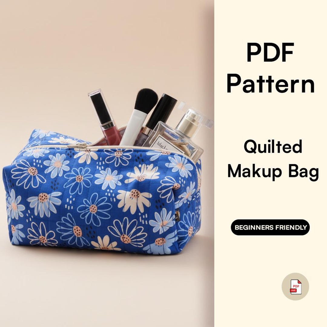 Quilted Makeup Bag Sewing Pattern | Beginner-friendly Boxy Pouch (PDF ...