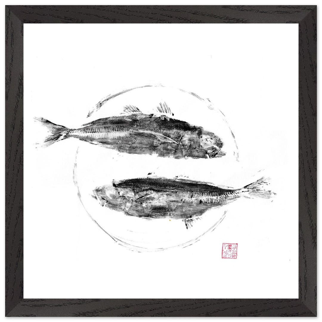 Framed Gyotaku Art Poster - Ink on Canvas Print of Mackerel Fish - Eco ...