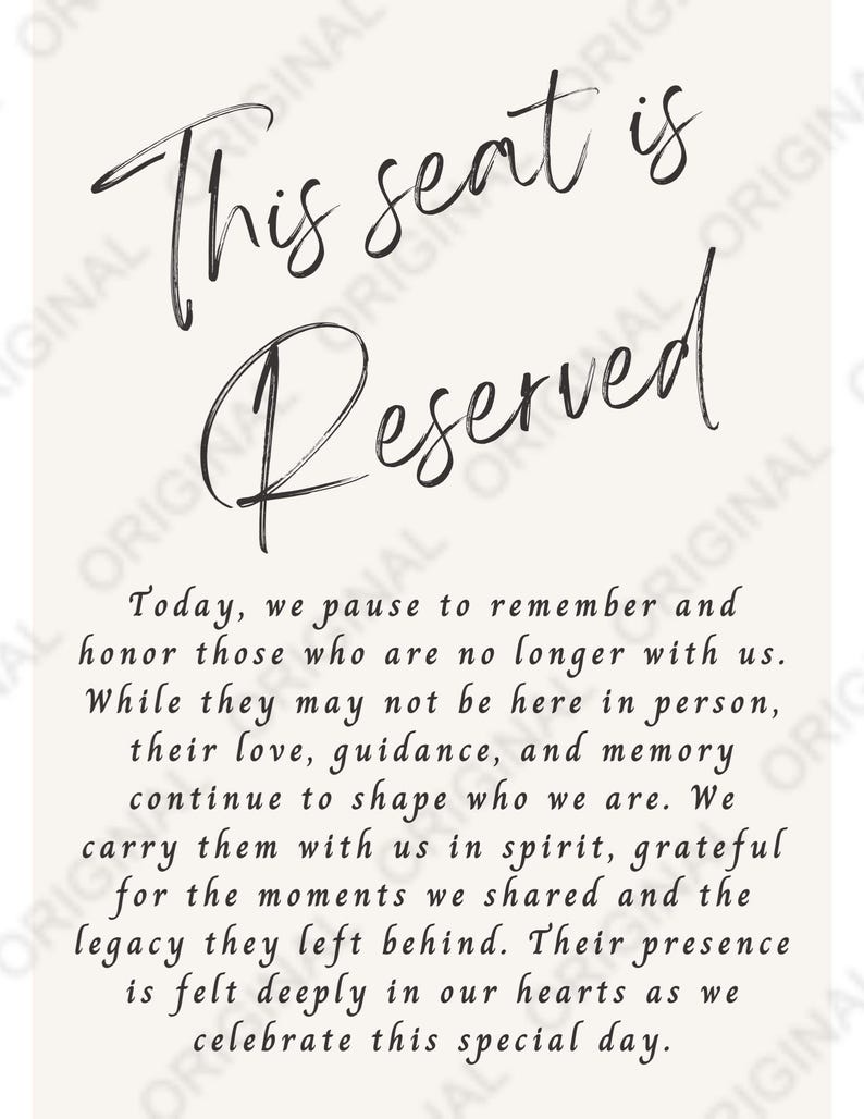 This Seat is Reserved in Memory Wedding Sign Digital Download Ready to ...