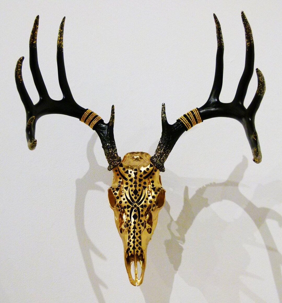 BOGOTA: Embellished Real Mule Deer Skull in Gold and Black - Etsy