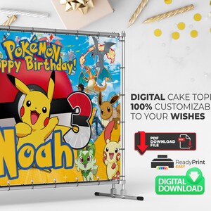 Printable Poke Birthday Backdrop | Customizable Pika Mon Banner ...