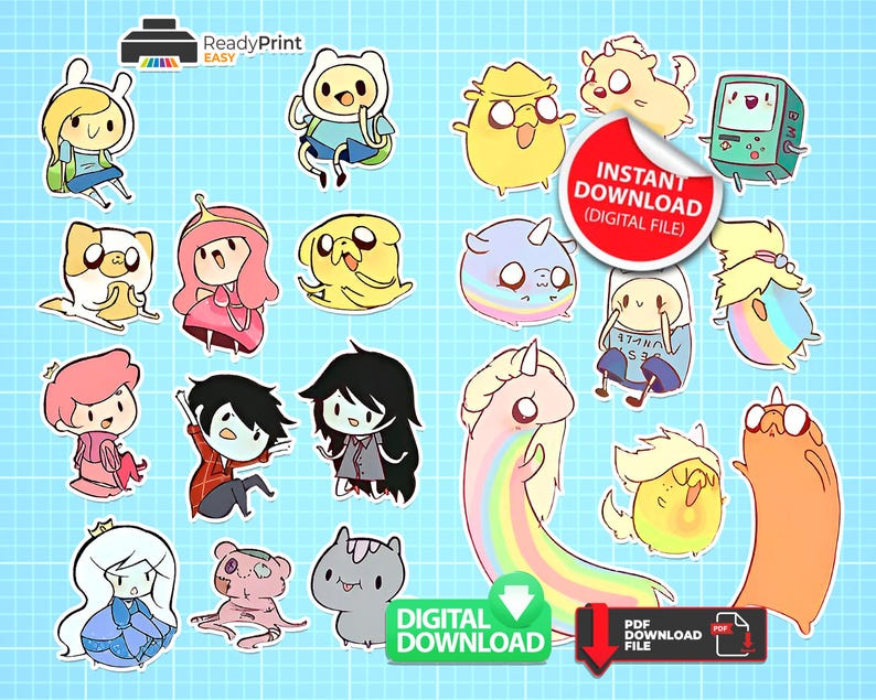 20 Mini Adventure Time Stickers; PNG & SVG Files for Cricut; Instant ...