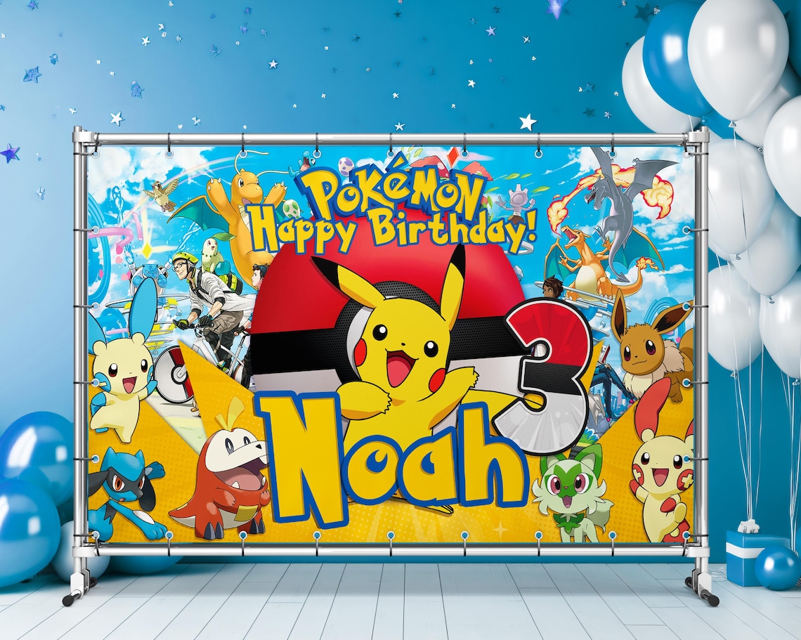 Printable Poke Birthday Backdrop | Customizable Pika Mon Banner ...