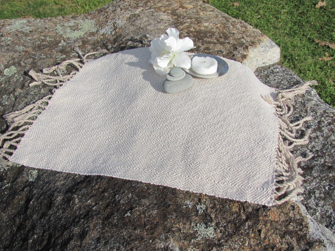 Serenity Altar Cloth Table Mat, Artisan Hand Woven in Beige & White for ...