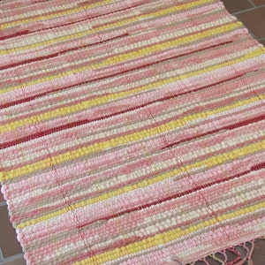 Etsy's Pick Pink Yellow Sunrise Wool Rag Rug, Artisan Hand Woven Modern ...