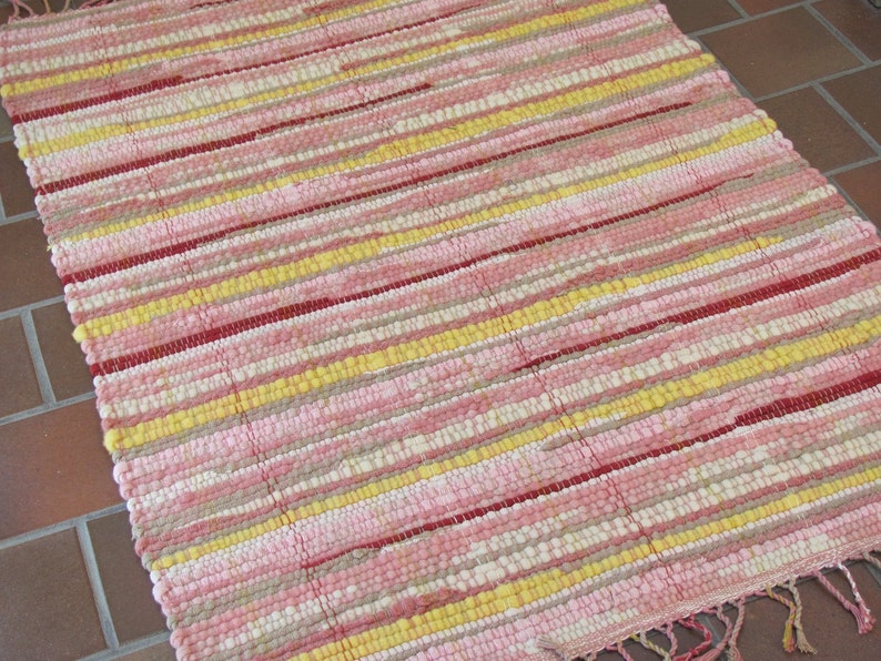 Etsy's Pick Pink Yellow Sunrise Wool Rag Rug, Artisan Hand Woven Modern ...