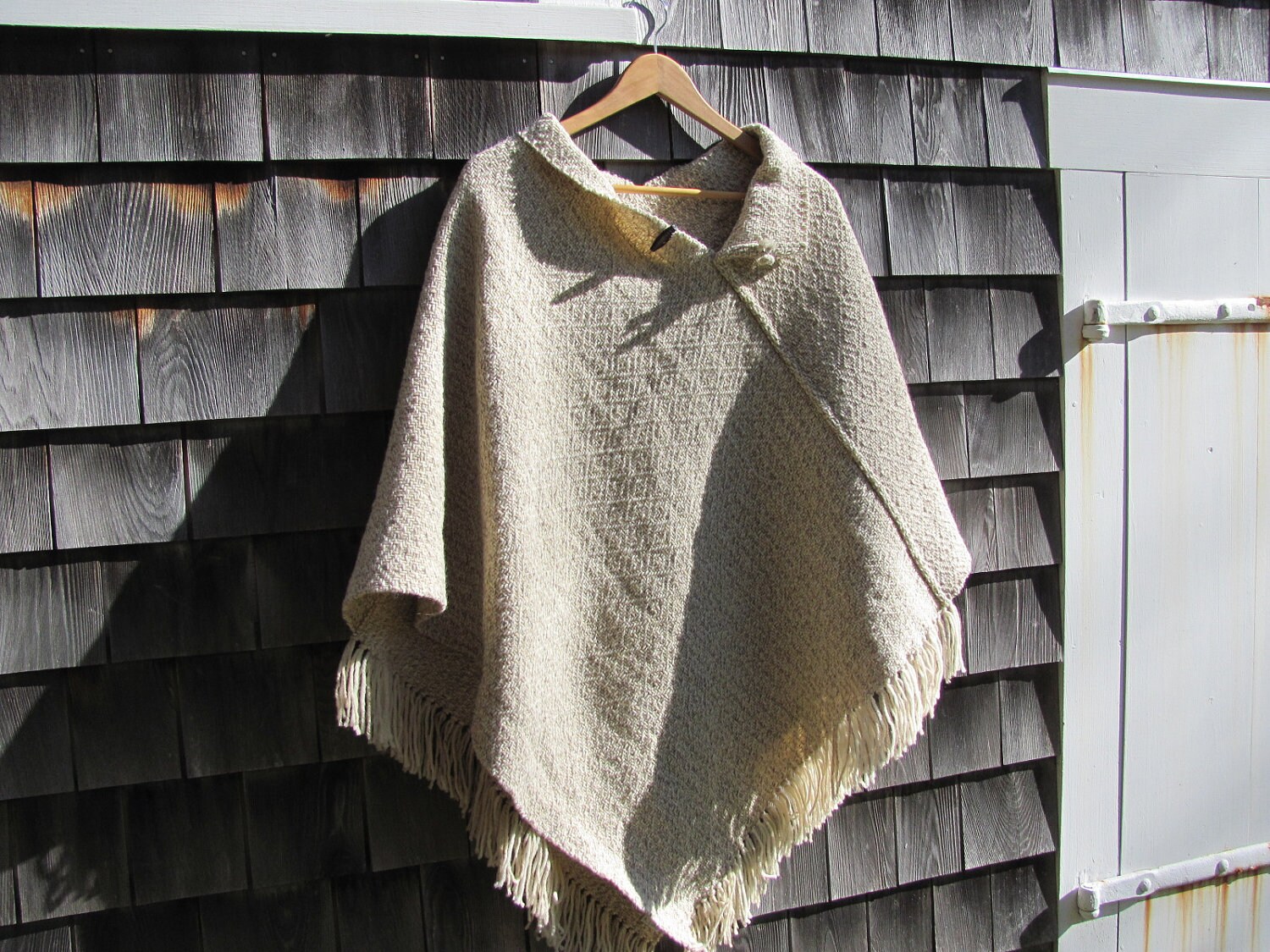 Etsy's Pick Wool Poncho, Handmade Artisan Hand Woven Beige White ...