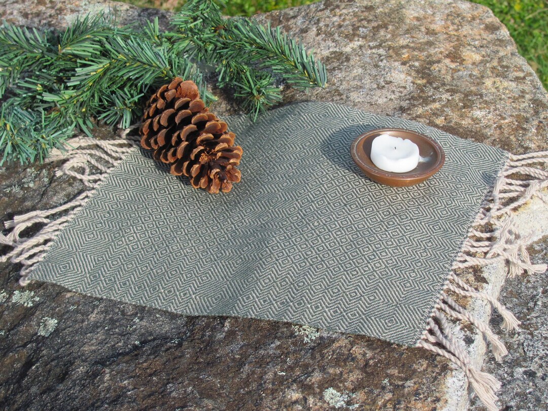 Earth Element Altar Cloth Table Mat, Handmade Woven Pine Green for ...