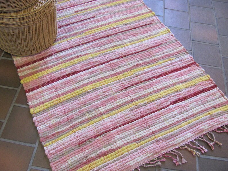 Etsy's Pick Pink Yellow Sunrise Wool Rag Rug, Artisan Hand Woven Modern ...