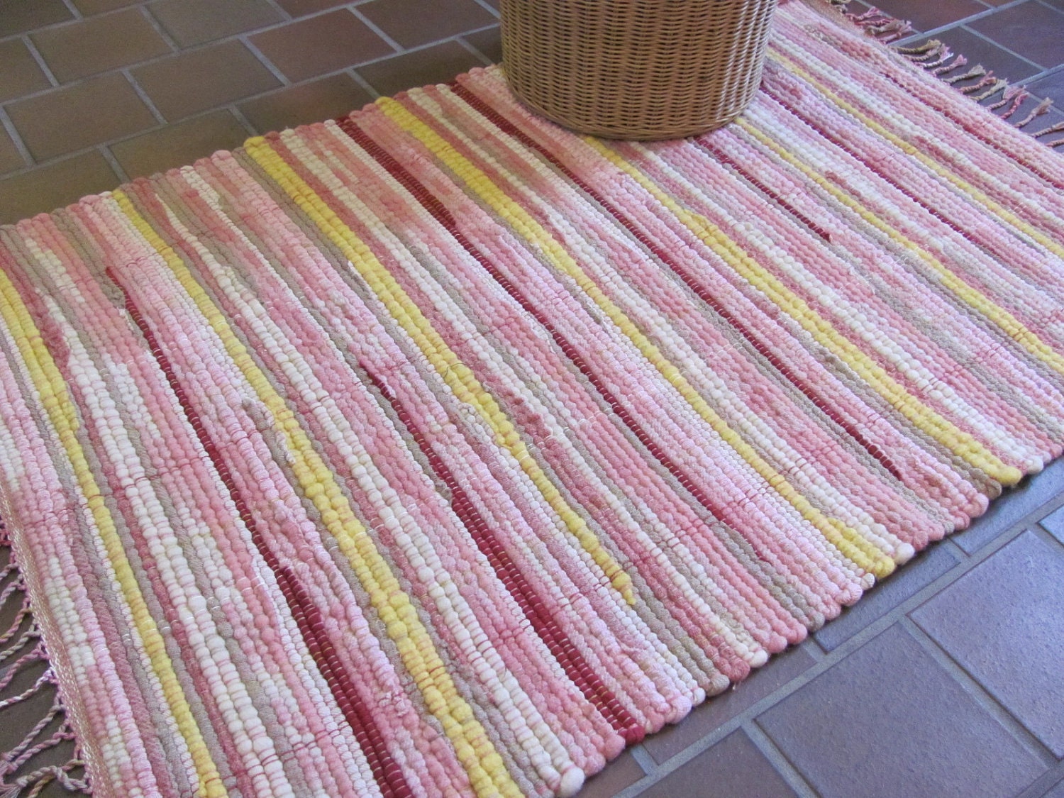 Etsy's Pick Pink Yellow Sunrise Wool Rag Rug, Artisan Hand Woven Modern ...