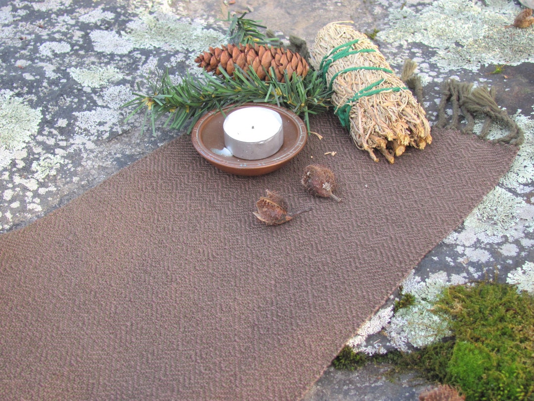 Zen Woodland Altar Mat Table Cloth, Handmade Woven Brown Green for ...
