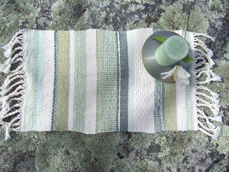 Small Meditation Altar Cloth Table Mat Green Stripe Artisan - Etsy