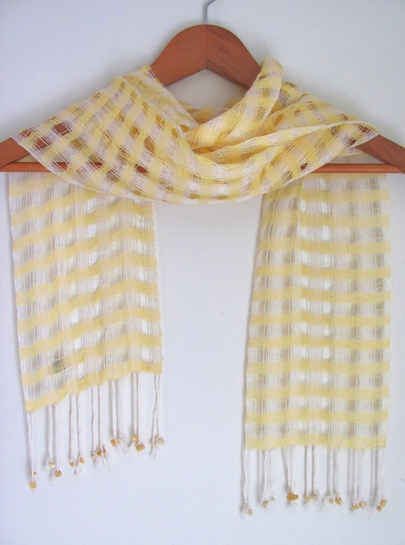 Sunny Pale Lemon Yellow White Cotton Scarf Artisan Handmade - Etsy