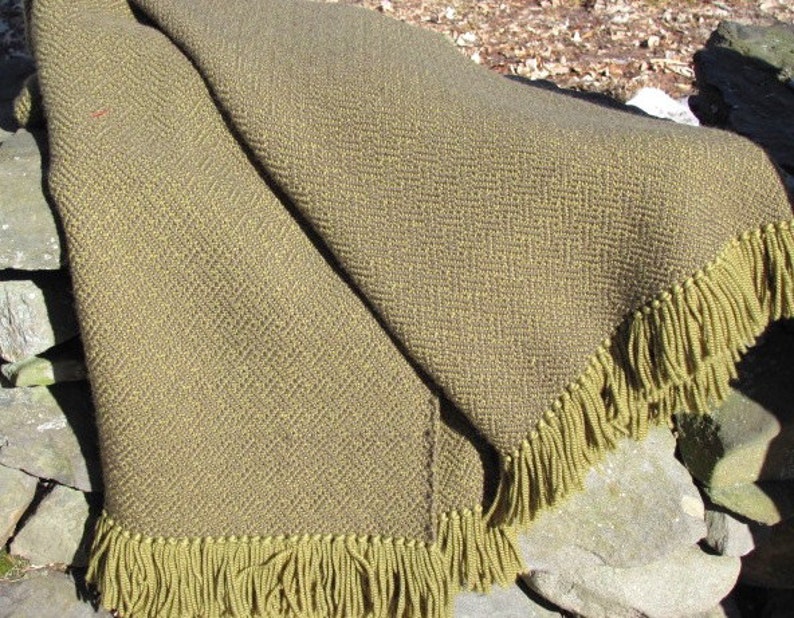 Artisan Hand Woven Blanket, Olive Green Wool Throw, Rustic Country Home ...