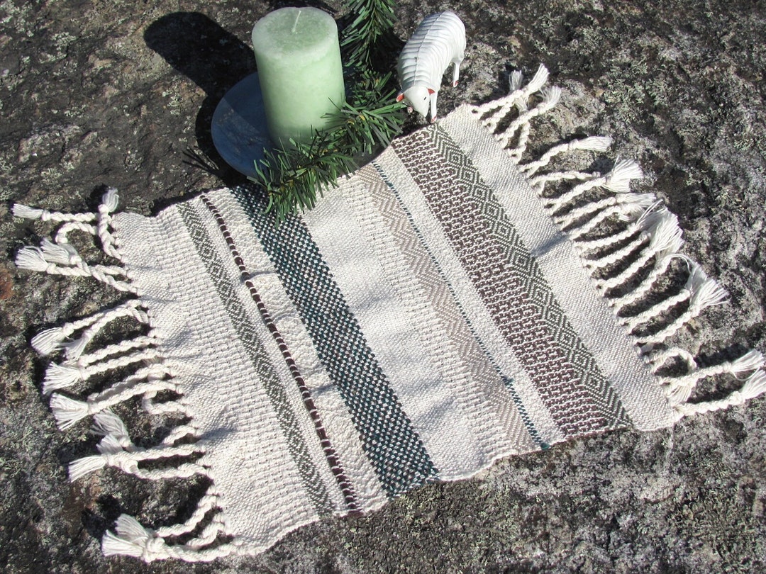 Small Altar Cloth Table Mat Artisan Hand Woven Green White - Etsy