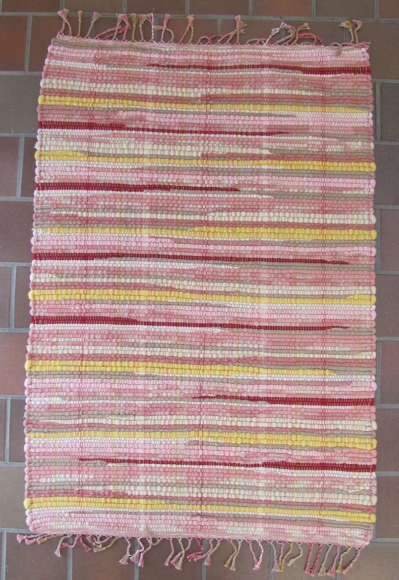 Etsy's Pick Pink Yellow Sunrise Wool Rag Rug, Artisan Hand Woven Modern ...