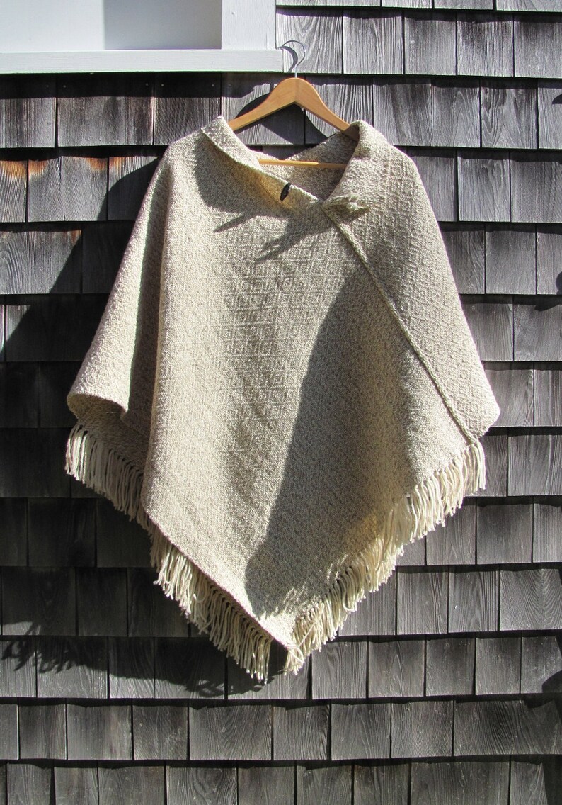 Etsy's Pick Wool Poncho, Handmade Artisan Hand Woven Beige White ...