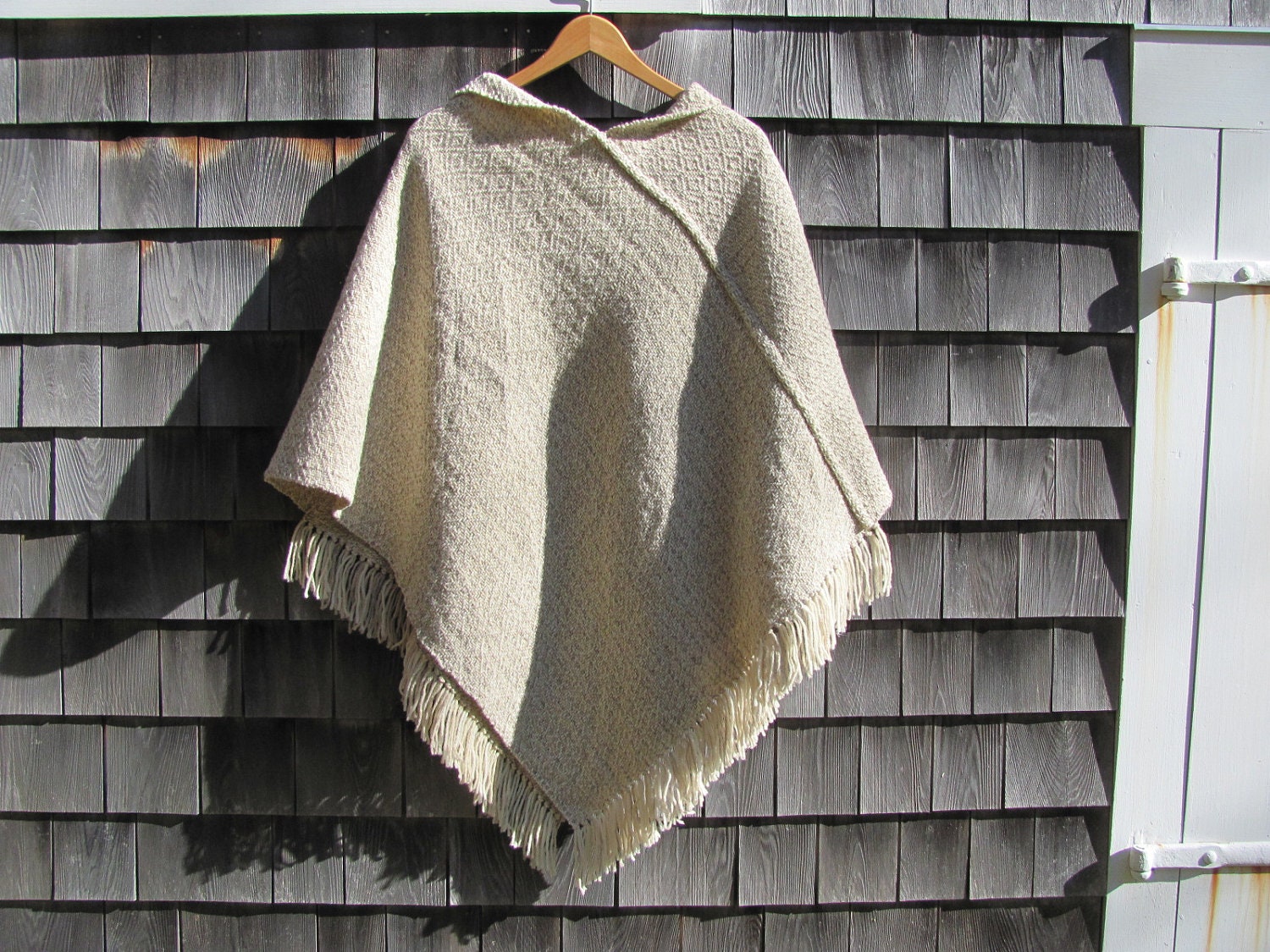 Etsy's Pick Wool Poncho, Handmade Artisan Hand Woven Beige White ...