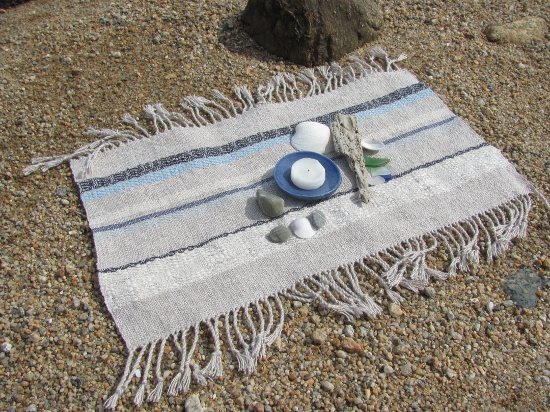 Ocean Blue Serenity Altar Cloth, Artisan Handmade Woven Small Table Mat ...