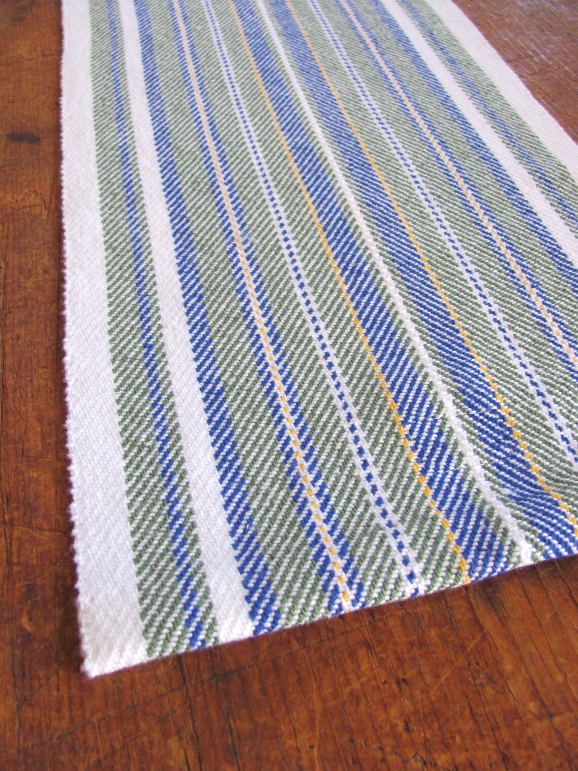 Blue Yellow Green Stripe Cotton Table Runner, Coastal Beach Modern ...