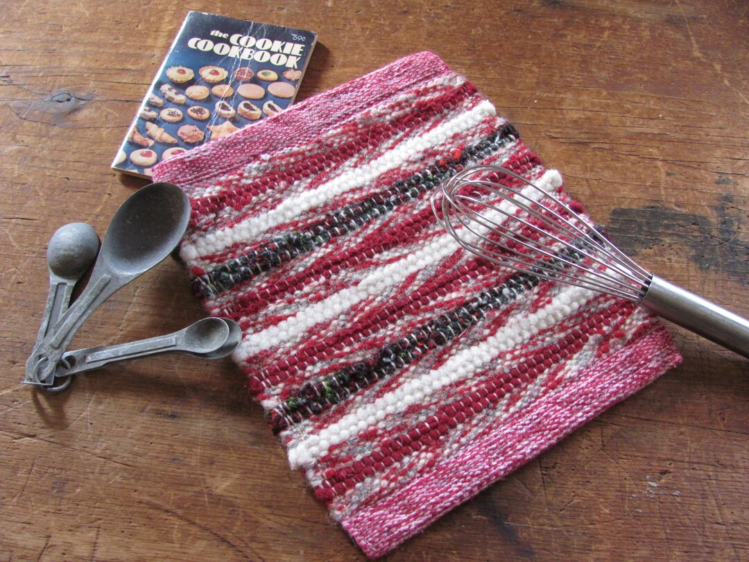 Red Wool Kitchen Pot Holder, Artisan Handmade Hand Woven Potholder ...