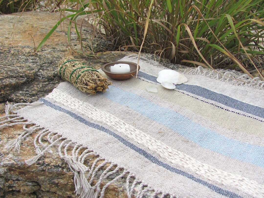 Ocean Blue Zen Serenity Altar Cloth, Artisan Hand Woven for Meditation ...