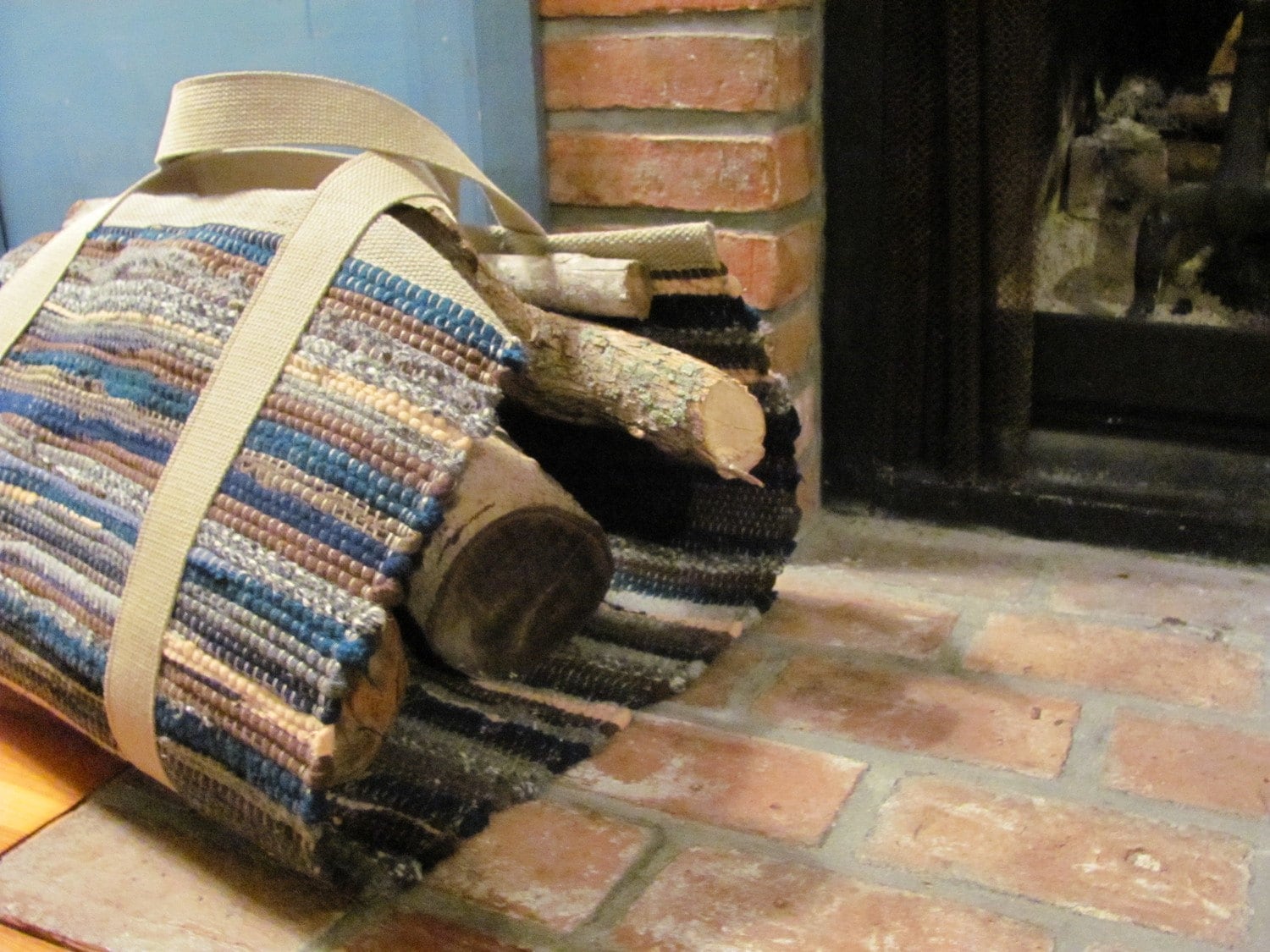 Firewood Log Carrier, Handmade Fire Wood Log Bag Tote, Fireplace Tools ...