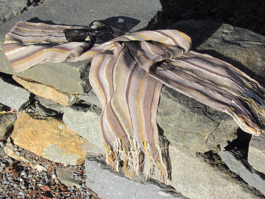 Spiritual Grounding Artisan Handmade Scarf, Hand Woven Brown Stripe ...