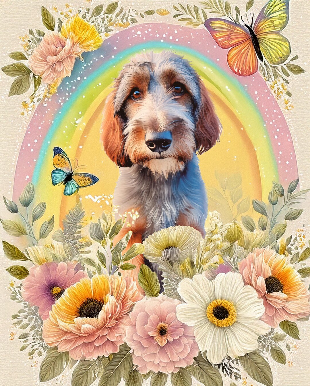 Rainbow Pet Memorial Art, Custom Dog Portrait, Digital Pet Loss Gift ...