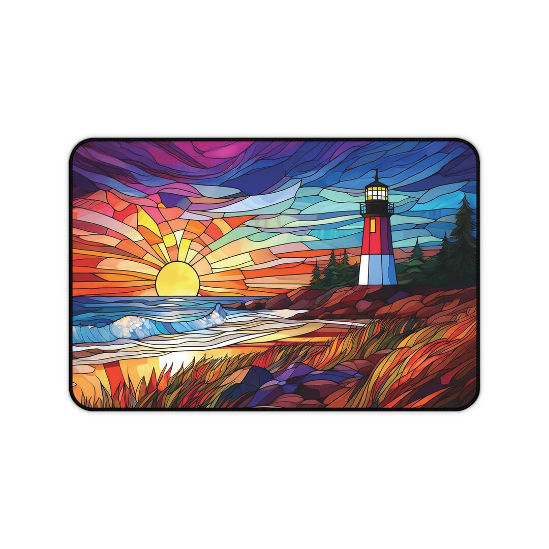 Stained Glass Lighthouse Desk Mat: Colorful Beach Office Decor - Etsy