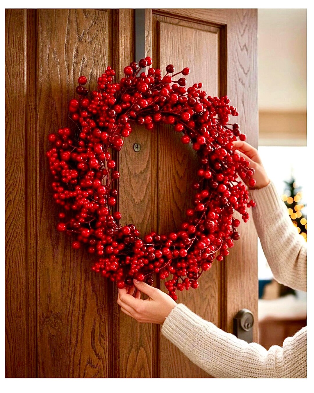 Christmas Red Berry Wreath, Front Door Holiday Decor, Winter Home ...