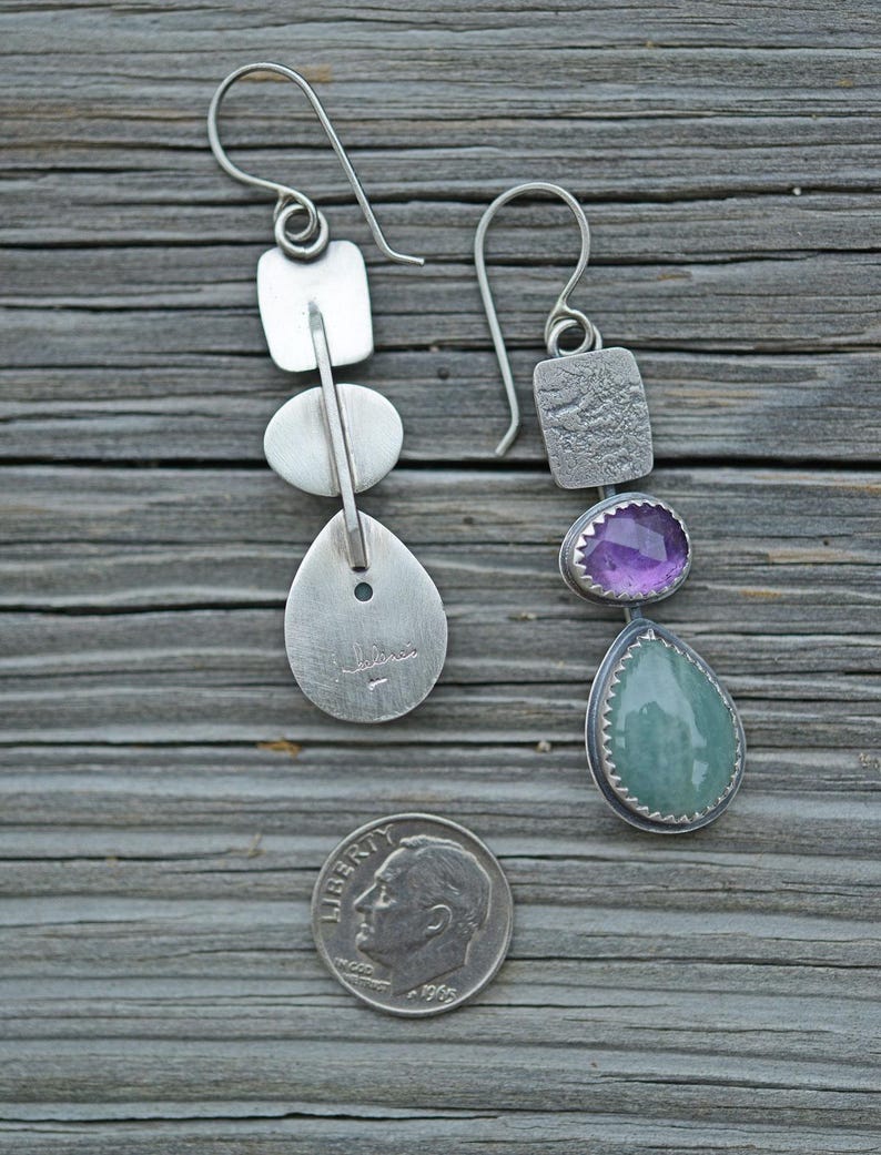 Aquamarine & Amethyst ... Sterling Silver Art to Wear Earrings by ...
