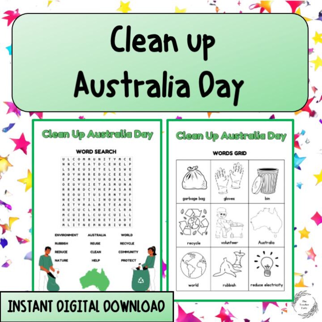 Clean up Australia Day Activities Word Search Save Our Planet Colouring ...