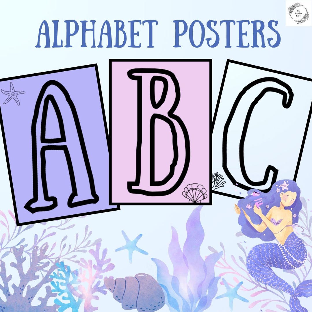 Ocean Theme Alphabet Posters, Sea Shells Classroom Decor (digital ...