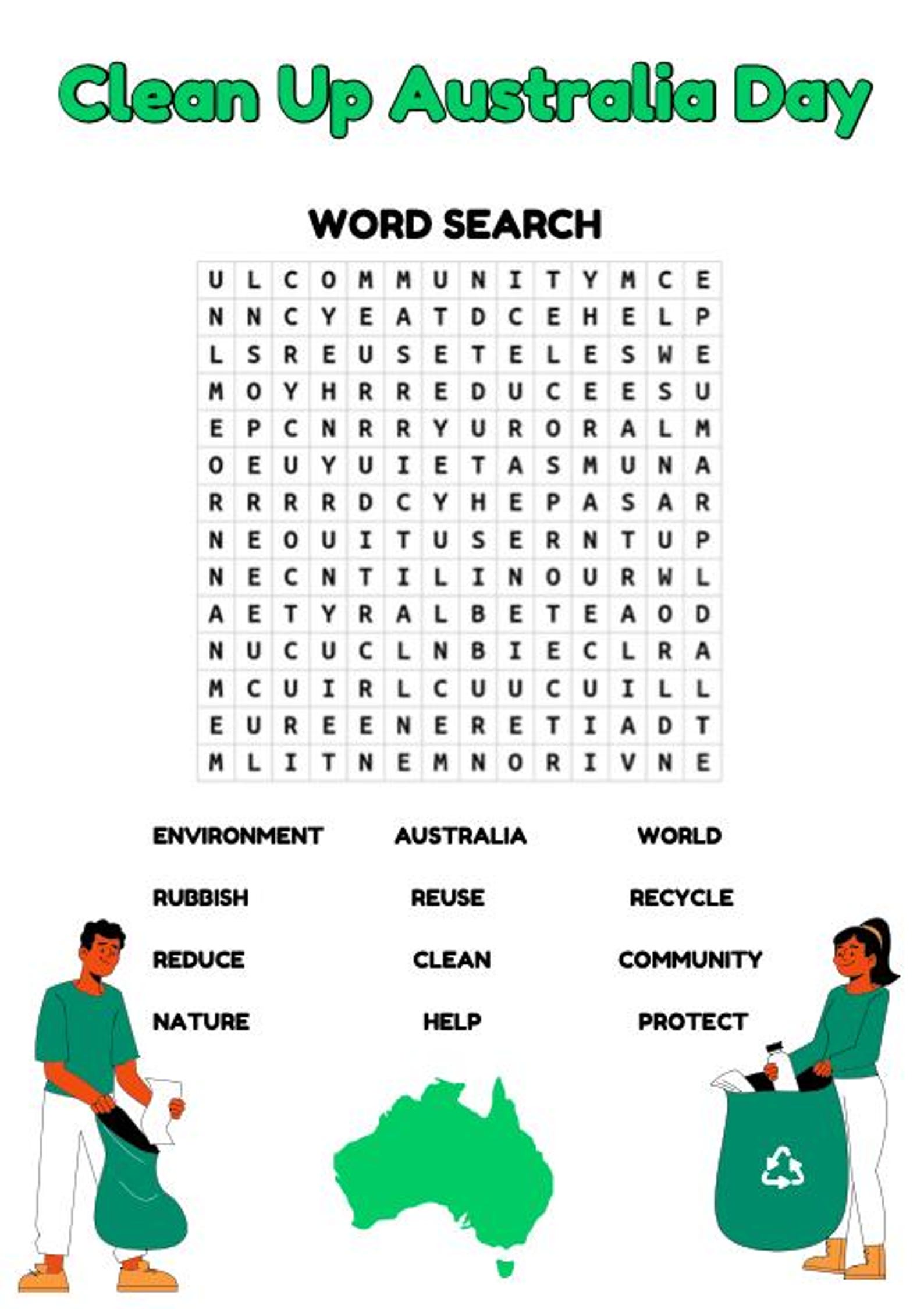 Clean up Australia Day Word Search & Colouring (PDF) - Etsy