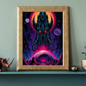 Eldritch Horror Cosmic Skull | Dark Sci-fi Art Print | Neon ...